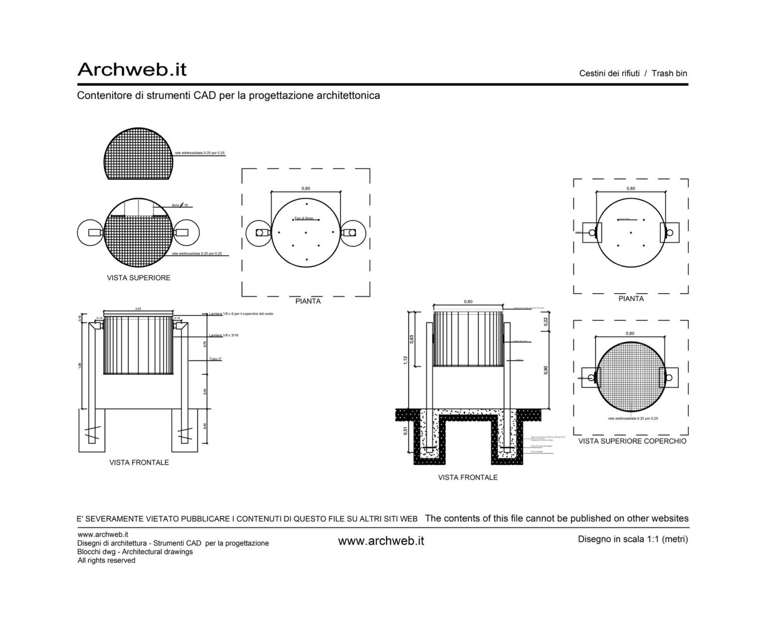 Paper and small waste bin - Archweb dwg