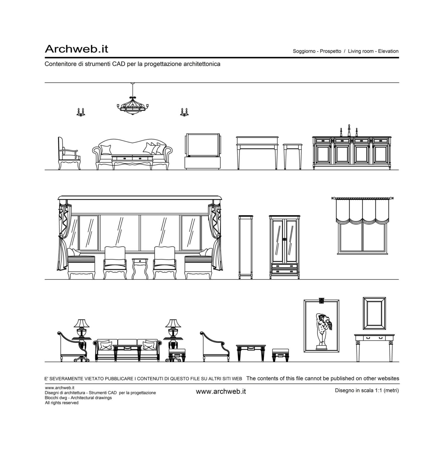 Elevación de la sala de estar 02 - Archweb dwg