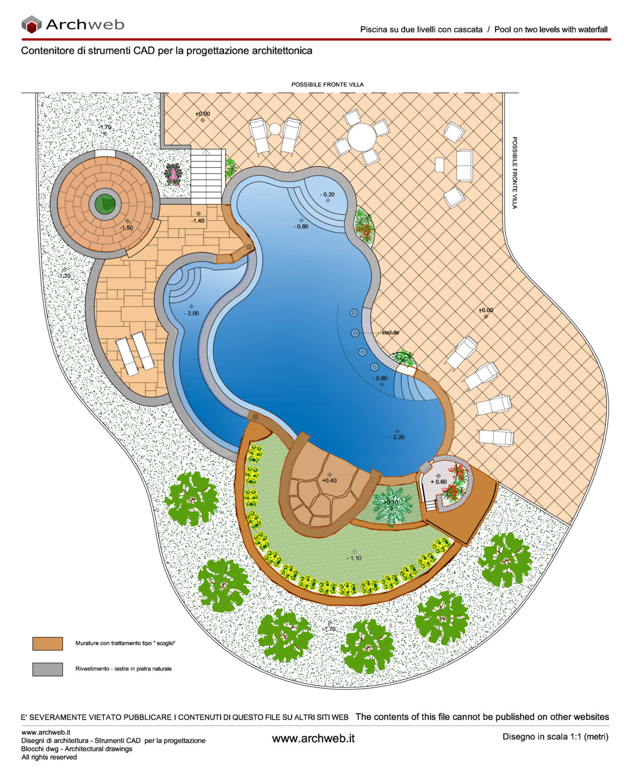 Swimming pool with waterfall - Archweb dwg