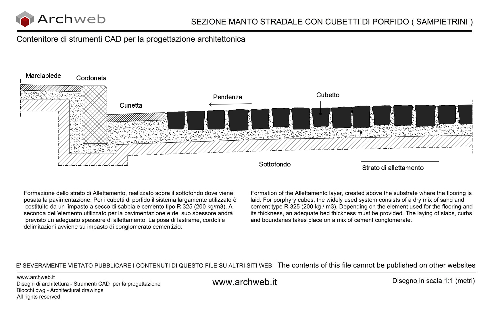 Sezione strada sampietrini - Archweb dwg