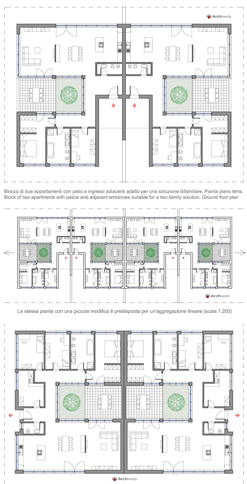Maison jumelée avec patio 1 - Archweb dwg