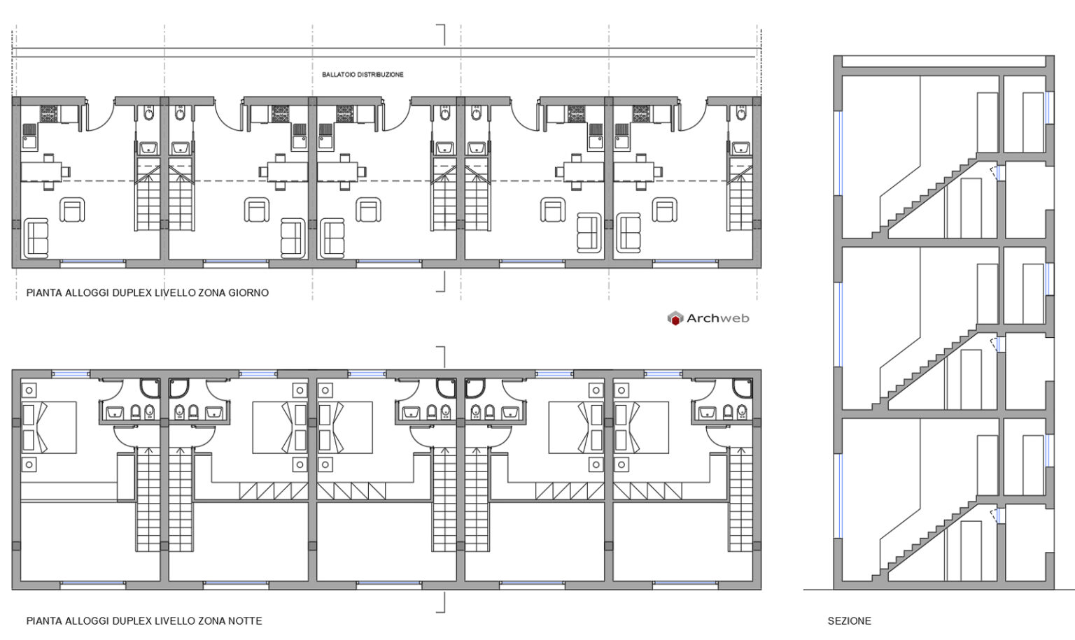 Maisons duplex avec balcon 1 - Archweb dwg