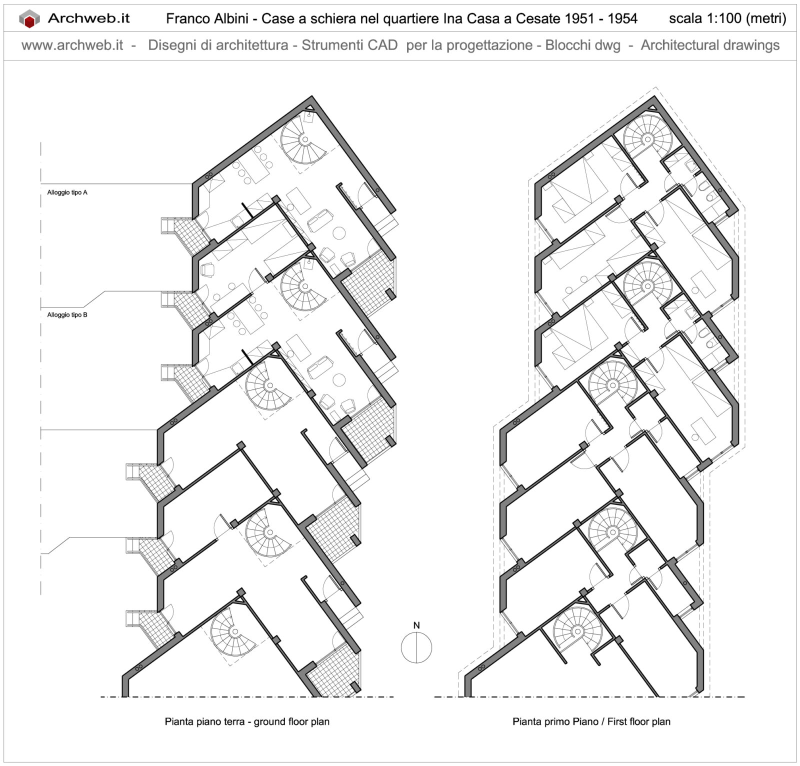 Vivienda INA Casa en Cesate - Archweb dwg