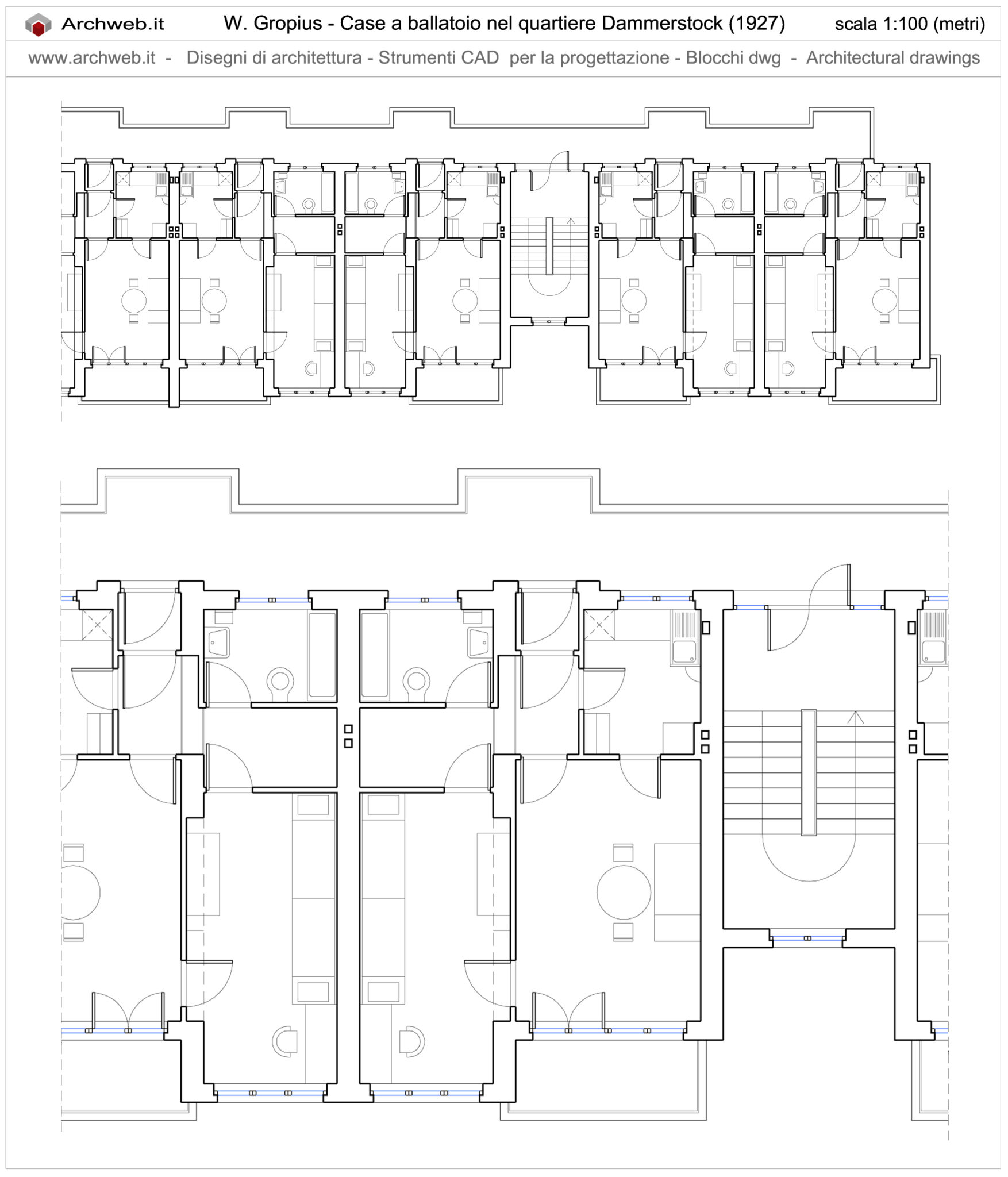 Maisons avec balcon dans le quartier de Dammerstock - Archweb dwg