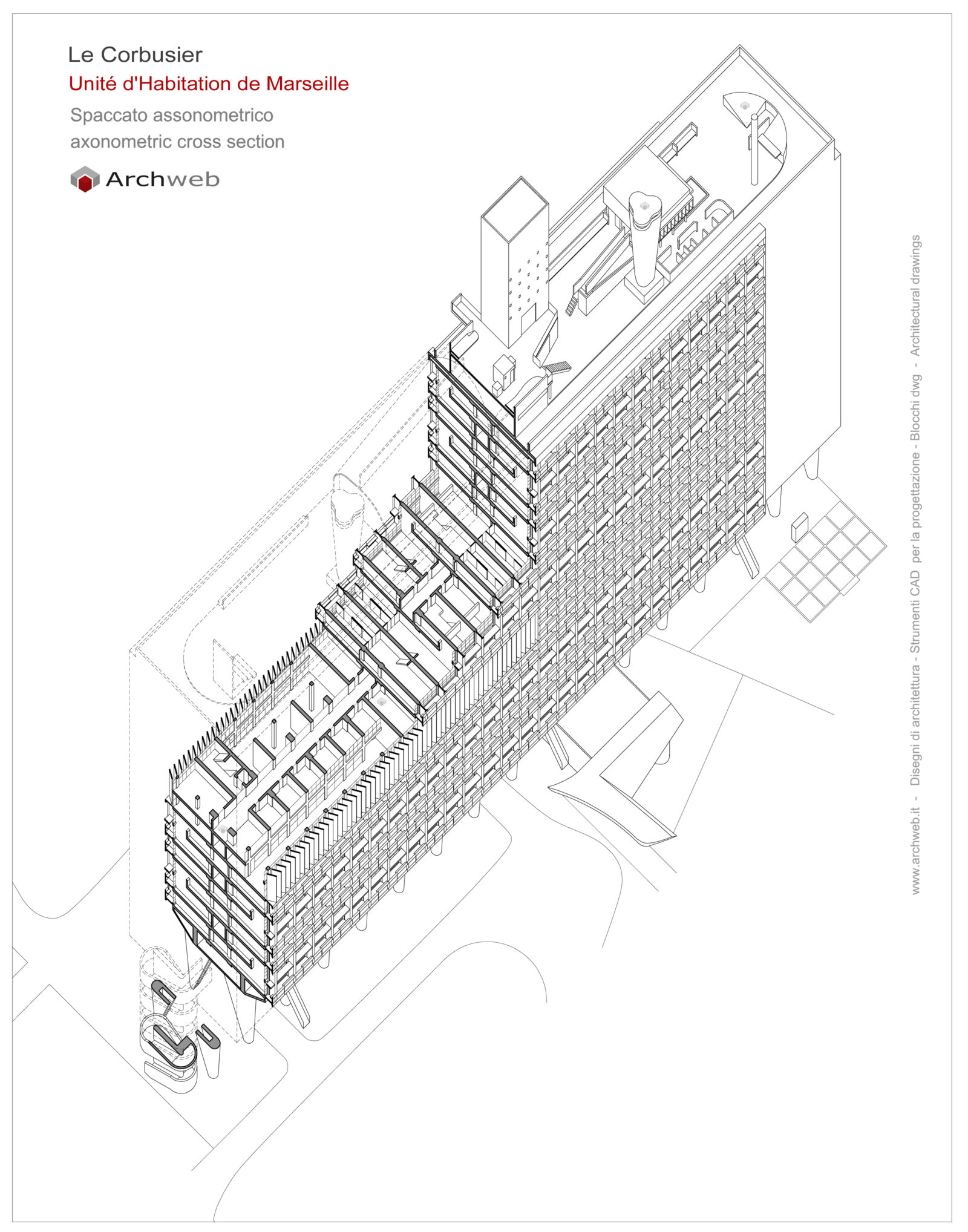 Unité d'habitation - spaccato assonometrico - Archweb dwg