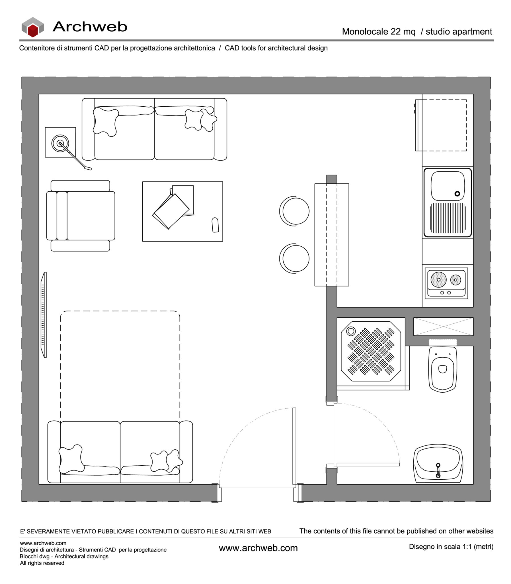 Studio flat dwg 01 - Archweb cad block