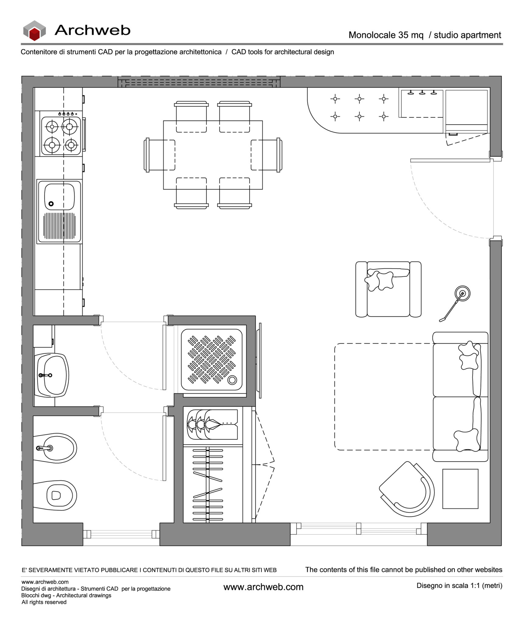 Studio flat dwg 02 - Archweb cad block