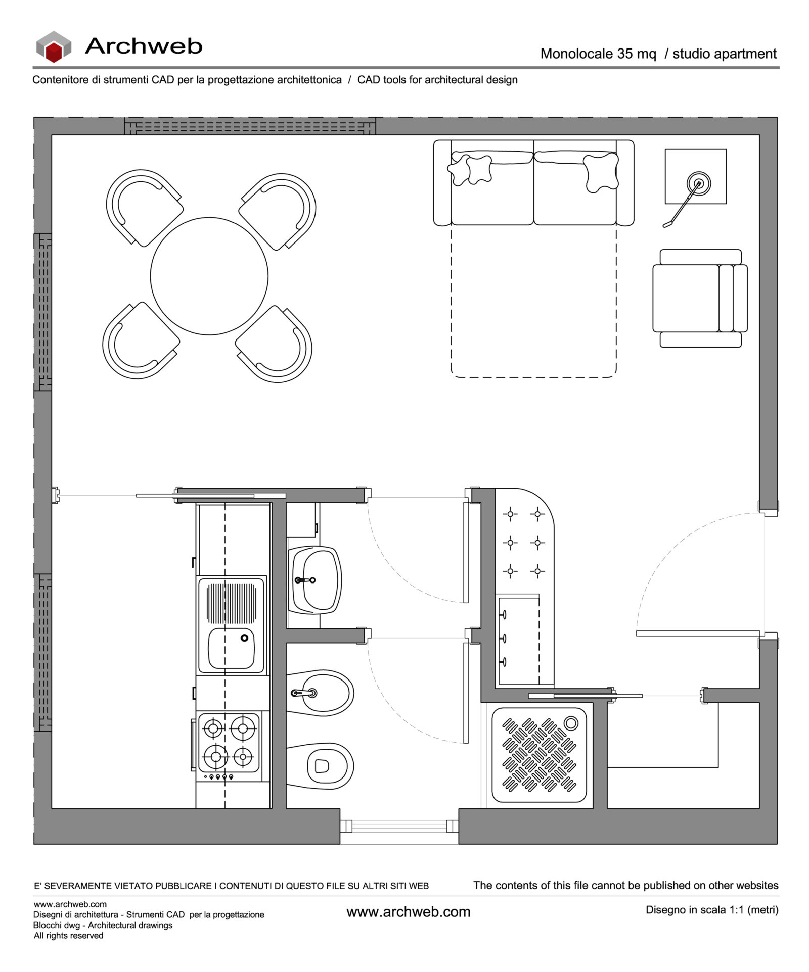 Studio flat dwg 03 - Archweb cad block
