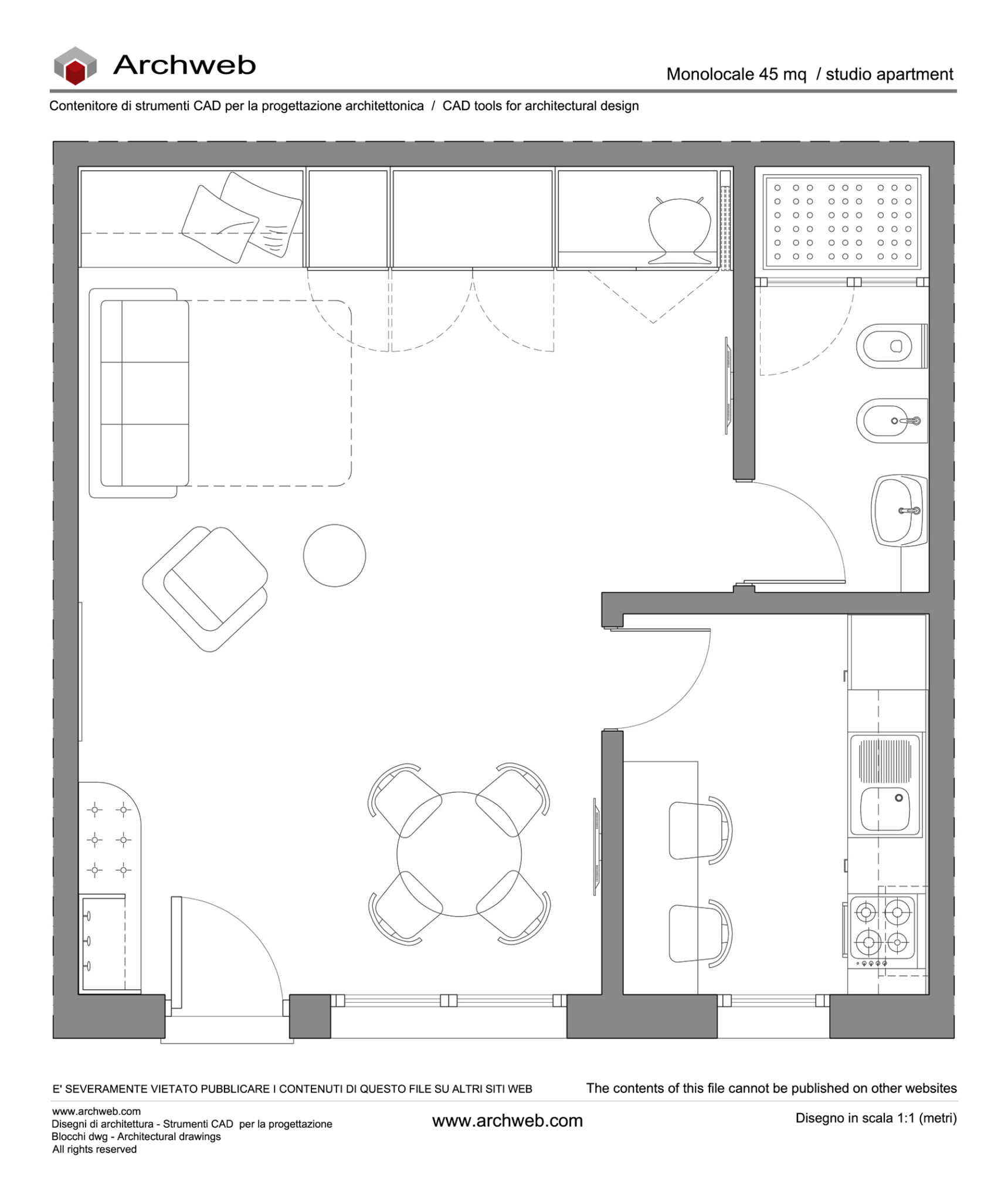 Studio flat dwg 06 - Archweb cad block