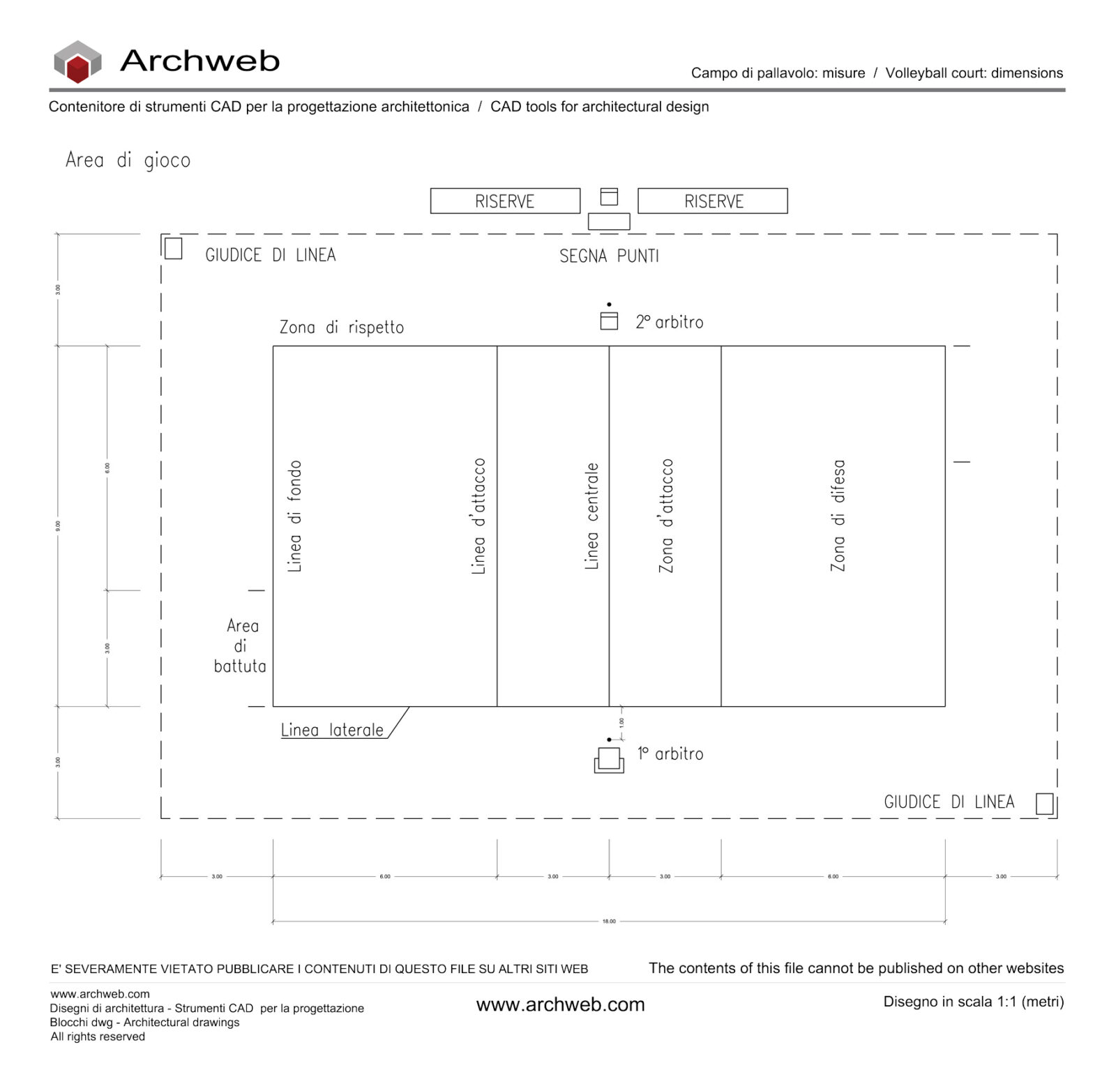 Mesures de volley-ball (DWG) - Archweb CAD