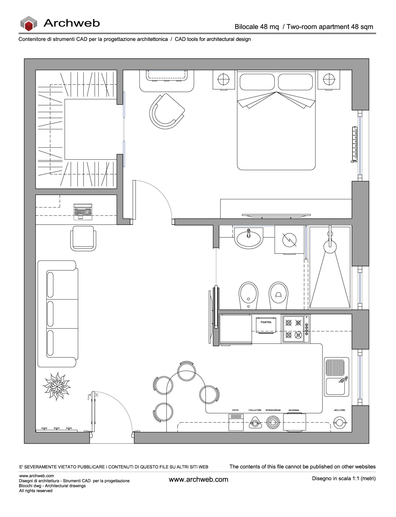 Two-room apartment dwg 08 - Archweb cad block